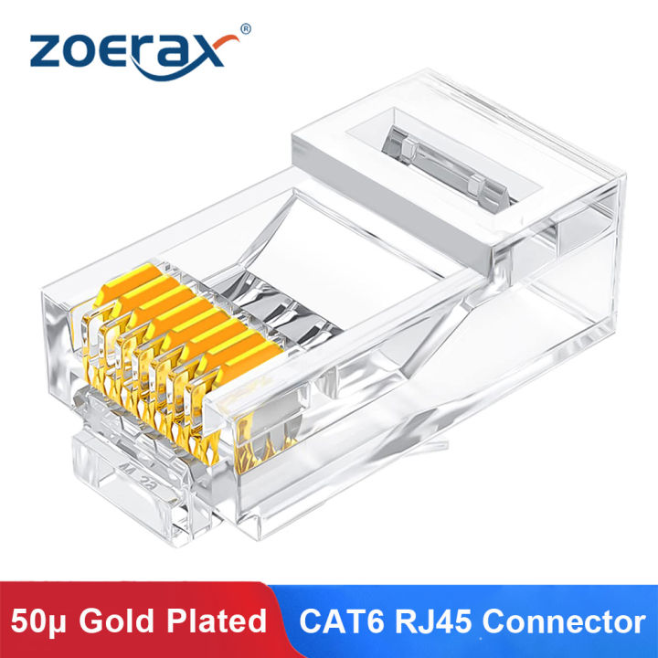 ZOERAX CAT6 RJ45 Connector, 50μ Gold-Plated UTP Modular Plug 8P8C Crimp ...