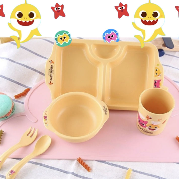 PINKFONG BABY SHARK Baby food Kids Snack bowl tray fork spoon plate ...