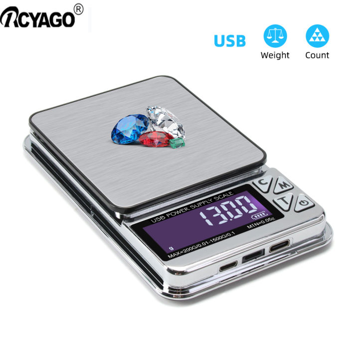 RCYAGO High Precision Stainless Digital LCD Electronic Jewelry Scale 200g/600g/1000gX0.01g With ...