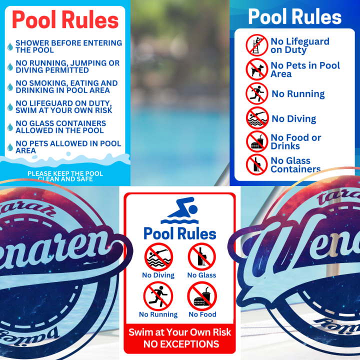 Swimming Pool Resort Rules A4 Size PVC Plastic, Laminated & Waterproof ...