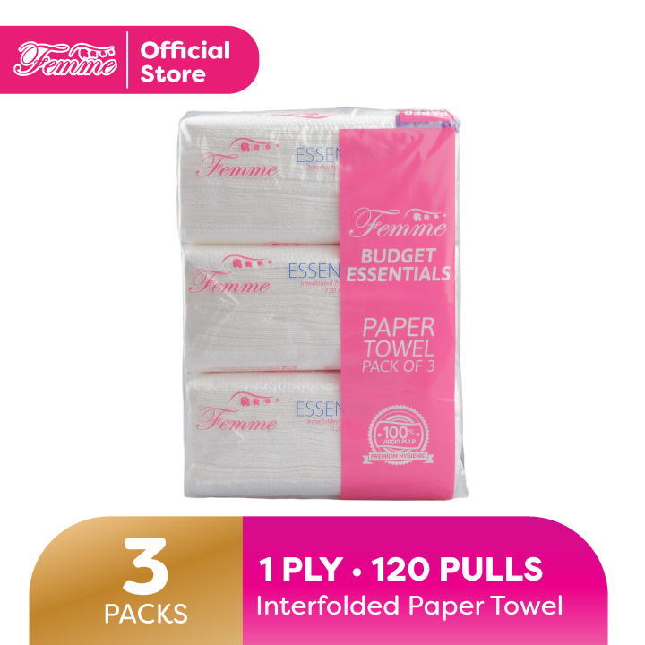 Femme Essentials Interfolded Paper Towel 120P Pack Of 3 | Lazada PH