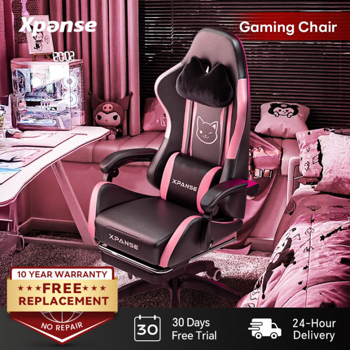 XPANSE Cat-Ear Gaming Chair Black-Pink Home Study Chair Ergonomic ...