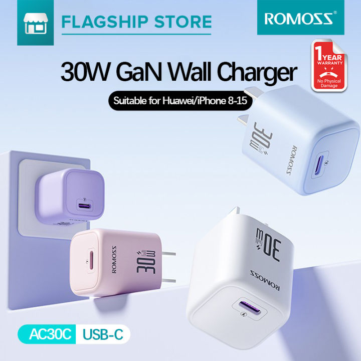 Romoss AC30C 30W GaN Wall Charger USB-C Fast Charging Adapter Type C ...