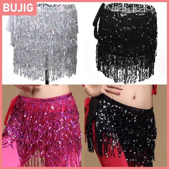 BUJIG ชุดเต้นระบำหน้าท้องประดับเลื่อมพู่ห้อยสะโพกผ้าพันคอเข็มขัดกระโปรง ...