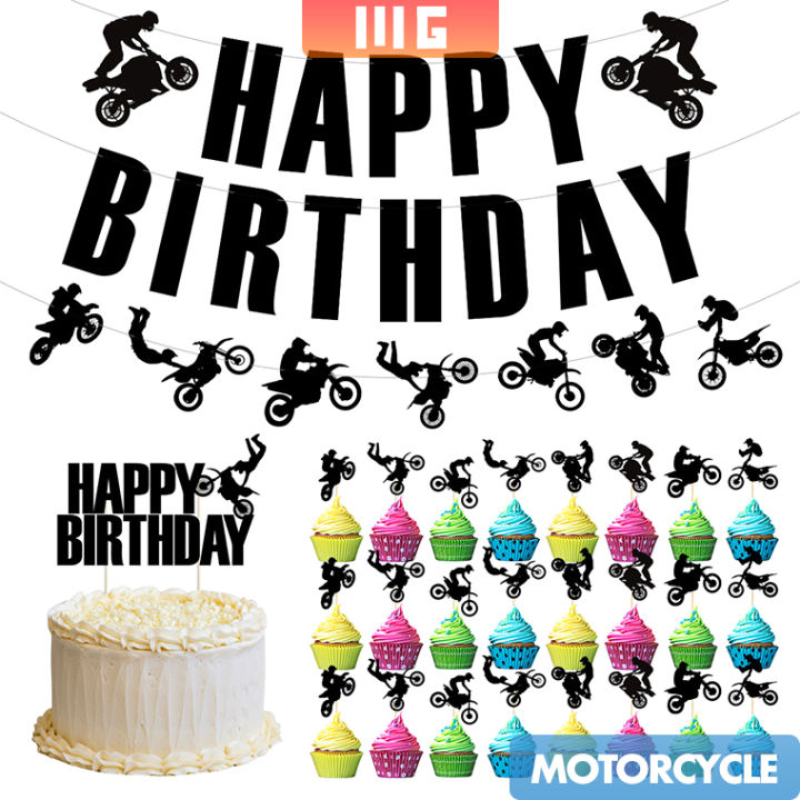 Motorcycle theme boy children birthday party decoration happy birthday ...