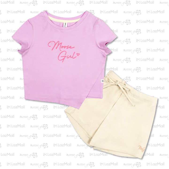 Moose Girl Lilac Pink Mid Crop Blouse With Cream Powder Skort Set (GSPS- 5009) | Lazada PH