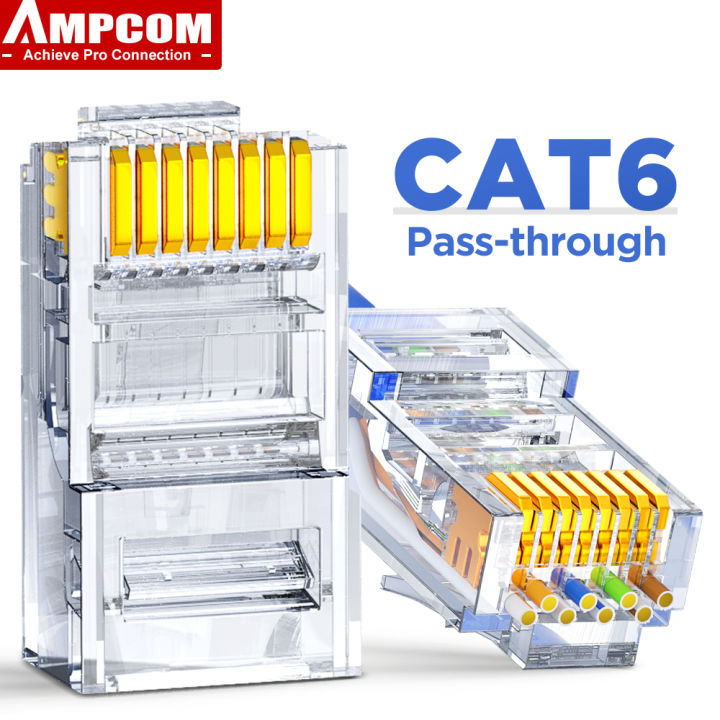 AMPCOM Pass Through RJ45 Modular Plug Network Connectors CAT6/CAT5E UTP ...
