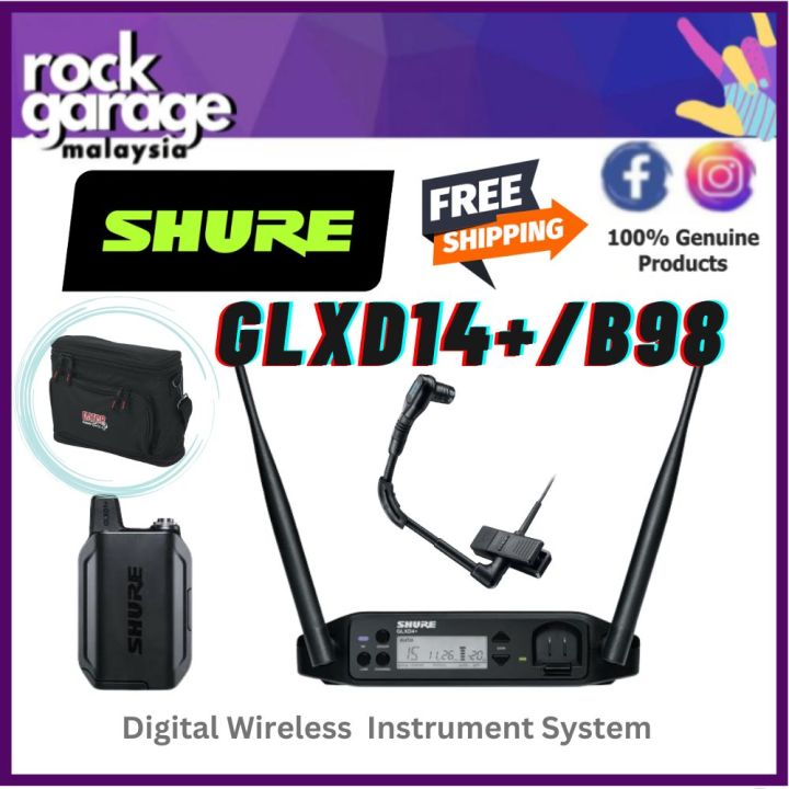 Shure GLXD14+/B98 Digital Wireless Instrument System With WB98H/C Gooseneck Microphone ( GLXD14 ...