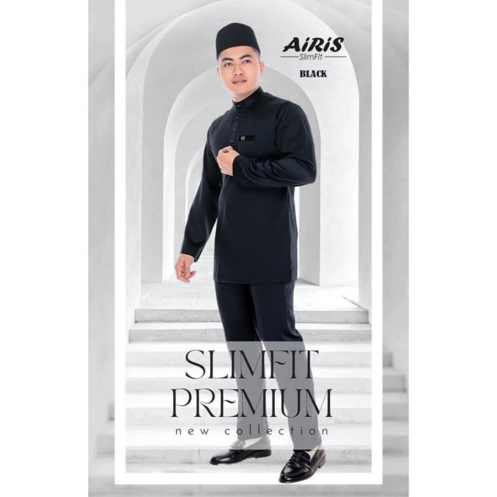 Baju Melayu Airis Slimfit - Black | Lazada