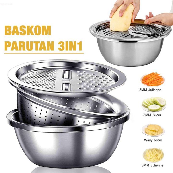 Baskom Stainless 3 IN 1 / Parutan Saringan Sayur Dan Buah Multifungsi ...