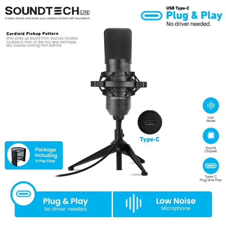 SOUNDTECH Lite Microphone Condenser Stand Table Recording Streaming PC ...