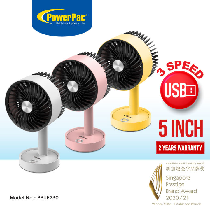 PowerPac USB Fan, Rechargeable Fan , Desk Fan with 3 speed setting ...