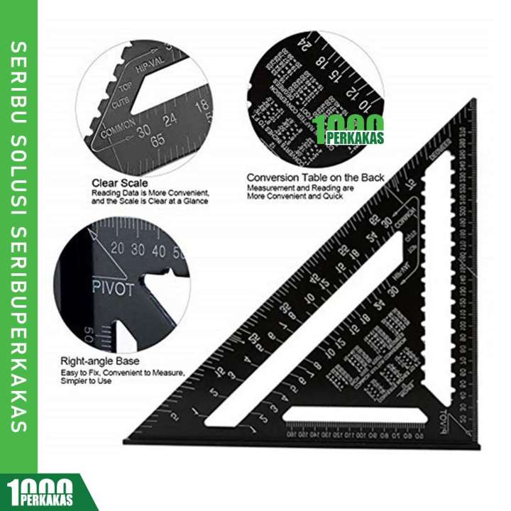 1P Siku Penggaris Segitiga 30cm 12inch Aluminium / Speed Square / Sudut ...
