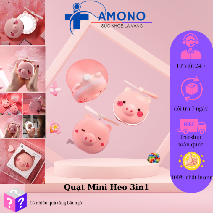 Quạt Mini Heo 3in1 Loại Cắm Sạc ( gương, đèn, quạt mát) | Lazada.vn