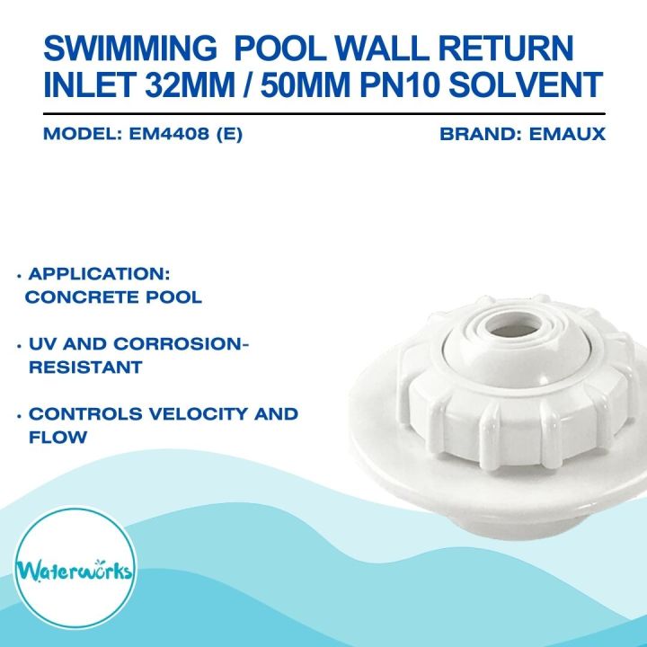 Emaux EM4408E Swimming Pool Wall Return Inlet 32mm/50mm PN10 Solvent ...