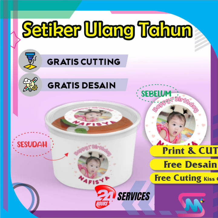 Cetak Cutting Sticker Ulang Tahun Bulat Custom Desain Free Template ...