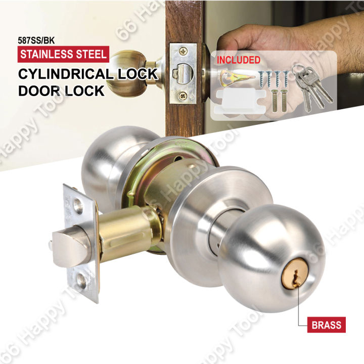 Cylindrical Door Lock 587SS VRSAFE Stainless Steel Lock Set Door Knob ...