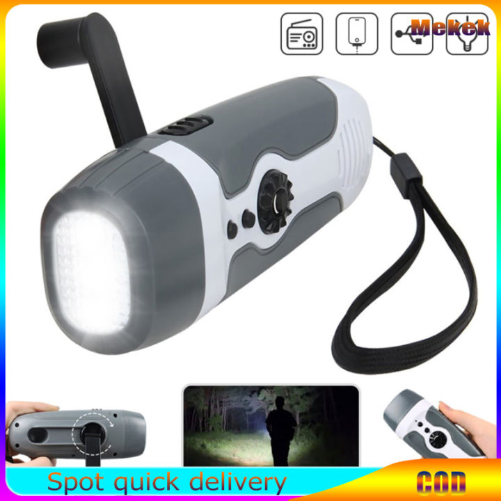 Portable Hand Crank Led Flashlight With Fm Radio Alarm Function ...