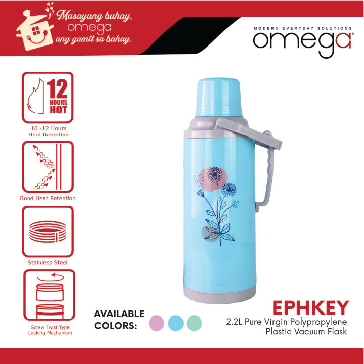 Omega Houseware Ephkey Vacuum Flask 2.2L, Pure Virgin Polypropylene ...