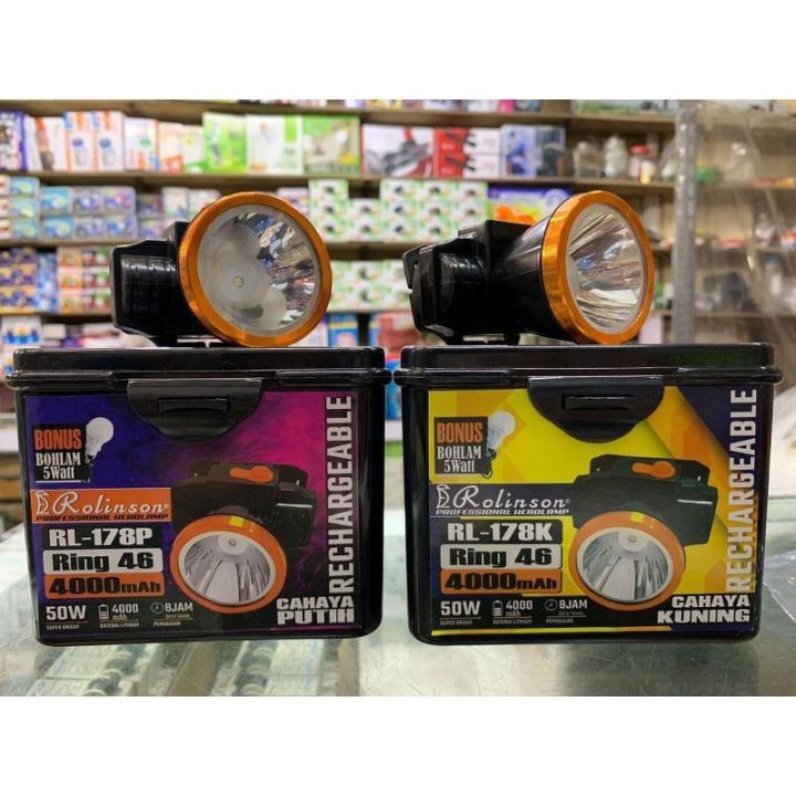 Senter Kepala Led Super Terang 50 Watt Cahaya Putih & Cahaya Kuning ...
