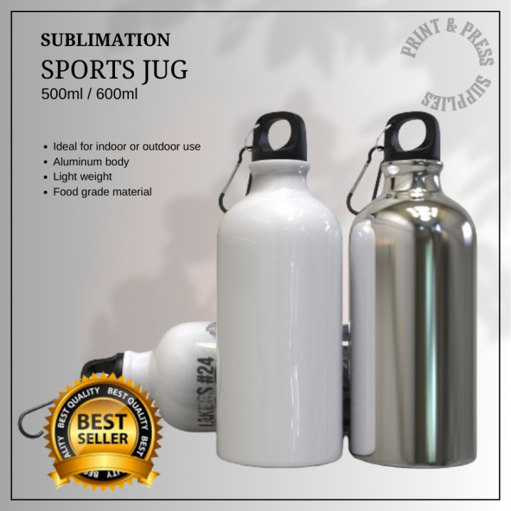 【PP Supplies】Sublimation Coated Sports Jug / Aluminum Bottle 500ml || 600ml - White & Silver ...