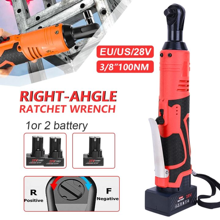 Cordless Electric Ratchet Wrench Set 3/8" Impact Wrench Right Angle 28V ...