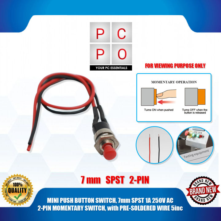 MINI PUSH BUTTON SWITCH, 7mm SPST 1A 250V AC 2-PIN MOMENTARY SWITCH ...