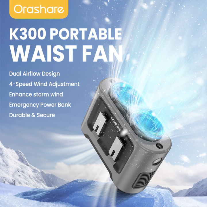 Orashare K300 Portable Waist Fan with Dual Airflow 4-Speed Wind Adjustment 14500mAh Large ...