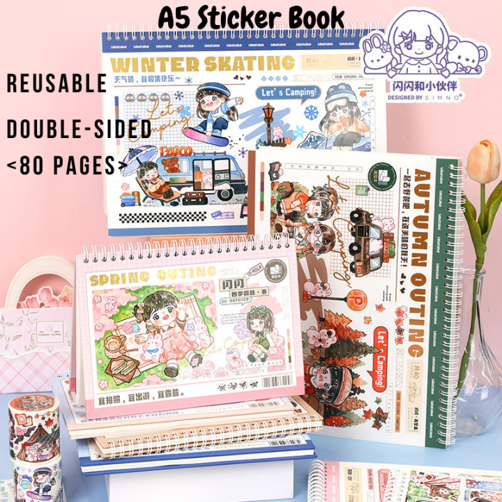 A5 Hard Cover Sticker Collecting Album Cute Girls Reusable Sticker Book ...