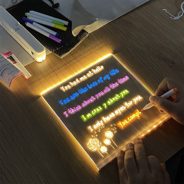 Erasable Whiteboard Anti-scratch Luminous Acrylic Night Light Memo ...