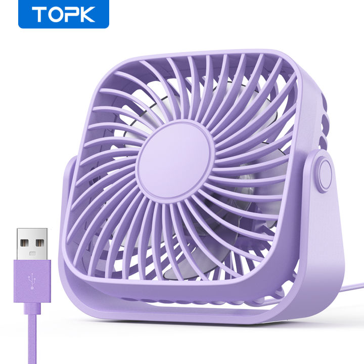 TOPK 4Inch USB Mini Portable Fan for Camping,3 Speeds Quiet Desk Table ...