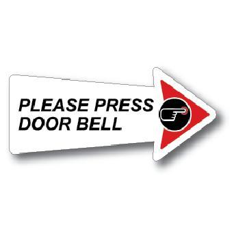 PLEASE PRESS DOOR BELL RIGHT ARROW SIGN BOARD 45X100X2MM. WE ACCEPT ...