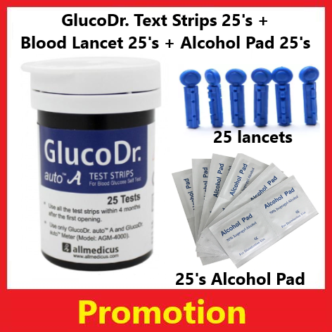 Gluco Dr test strips 25s (Free Blood Lancet 25s + Alcohol Pad 25s) | Lazada