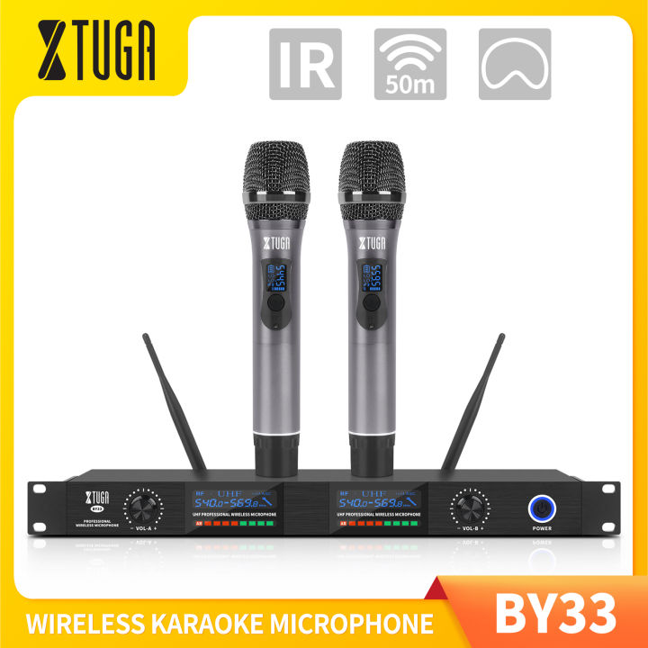 XTUGA BY33 Professional 2 Channel UHF Wireless Microphone System with 2 ...
