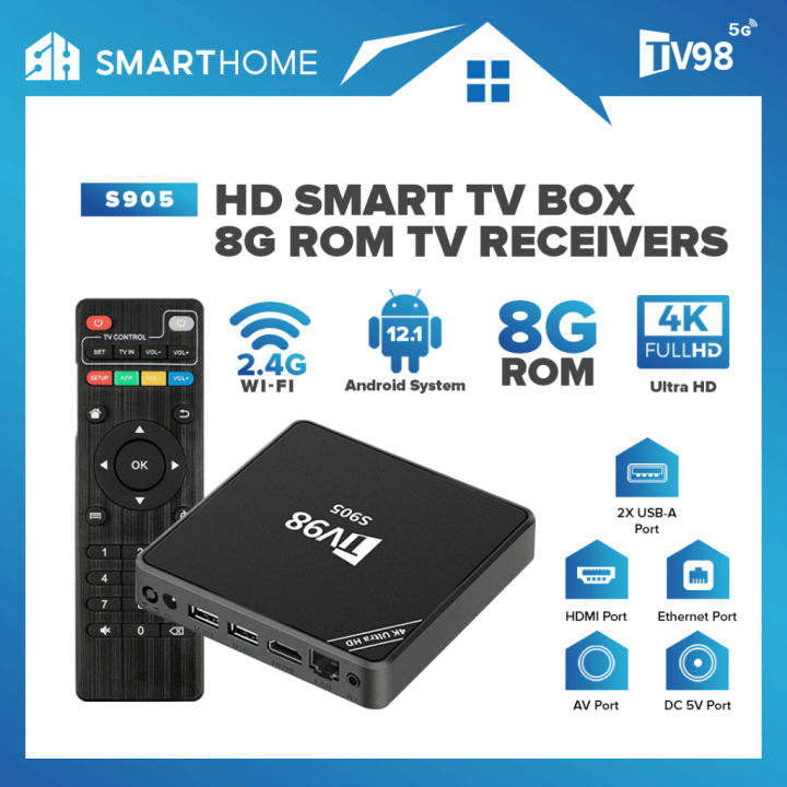 TV98 Amlogic S905 4K HD Smart TV Box 2.4GHz WiFi Android 12.1 Media ...