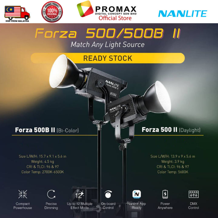 NANLITE FORZA 500B II /500 II / DAYLIGHT / BICOLOR 500W LED Spot Light ...