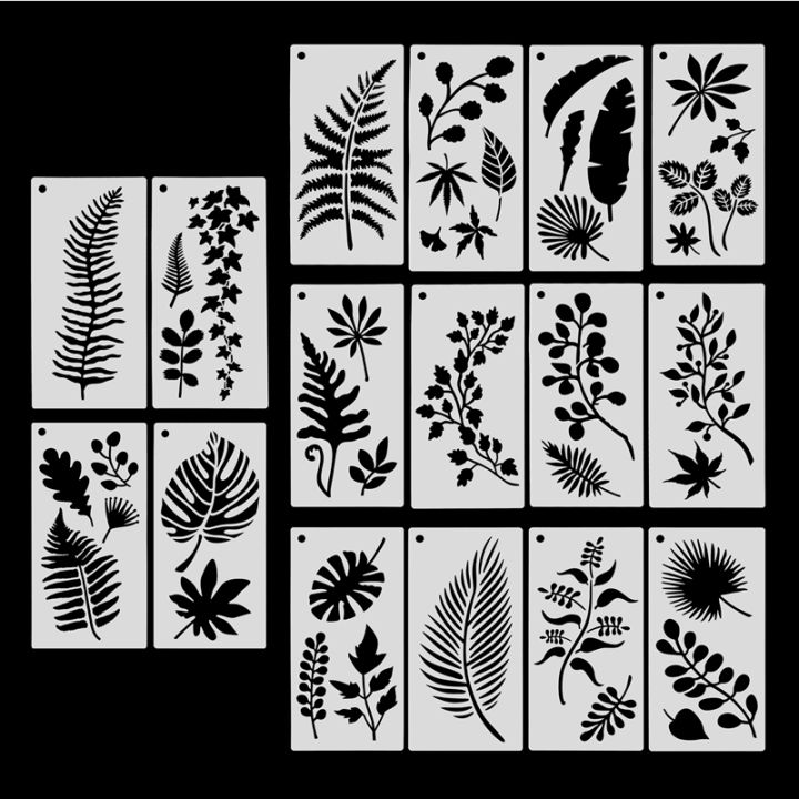 16 Pieces Leaves Stencil Reusable Sheet Painting Stencil Sheet Wall ...