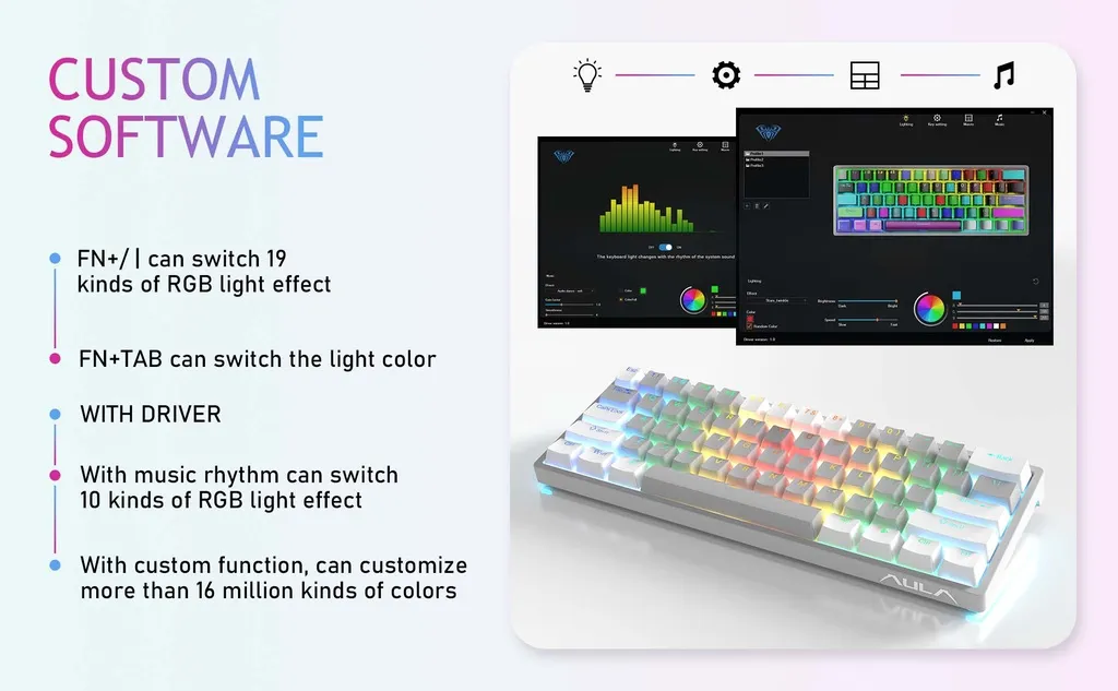 AULA F3261 RGB Mechanical Gaming Keyboard-White Keycap