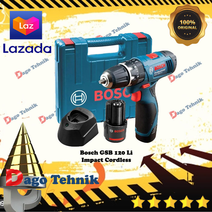 Bosch Bor baterai tembok beton GSB 120 Li cordless impact drill ...