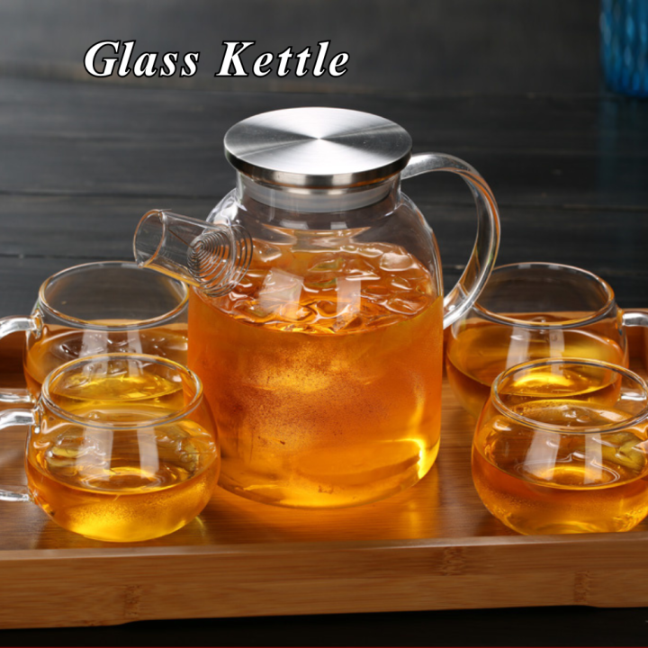 Crystal House Borosilicate Glass Kettle with Stainless Steel Lid Tea ...