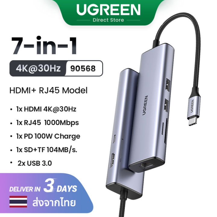 【HUB】UGREEN 7-in-1 USB C Hub 4K 30Hz HDMI RJ45 SD TF with PD for MacBook Air Pro iPad Pro ...