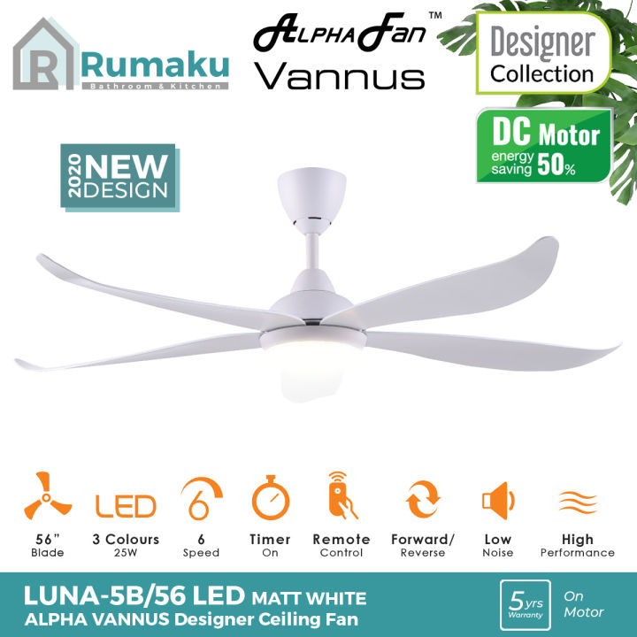 ALPHA Vannus LUNA-5B [LED] 56 Inch Designer Ceiling Fan [MATT BLACK ...