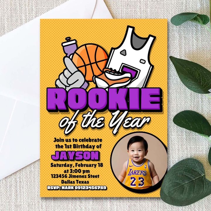 Basketball Boy Birthday Invitation Card with Envelope - Lakers Inspired ...