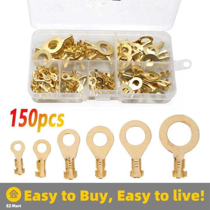 【Fast Shipping】 150PCS Ring Type Gold Terminals Golden Brass Non ...