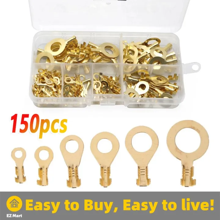 【Fast Shipping】 150PCS Ring Type Gold Terminals Golden Brass Non ...