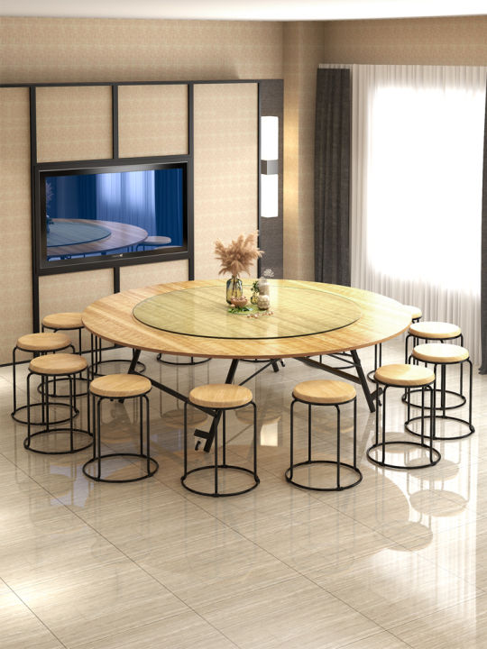 Household folding table simple movable round dining table Hotel glass ...