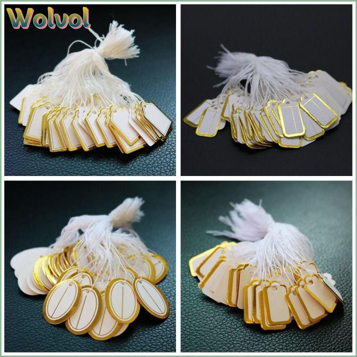 WOLVOL 100PCS ว่างเปล่าไม่มี อุปกรณ์สำหรับขายปลีก ขอบทอง/เงิน ฉลากราคา ...