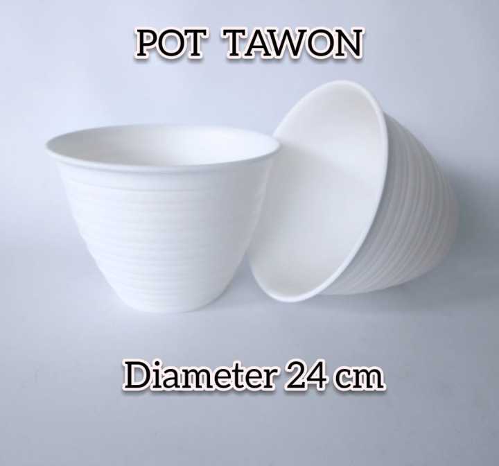 POT PUTIH TAWON D24 / pot bunga plastik / pot putih asli murah | Lazada ...