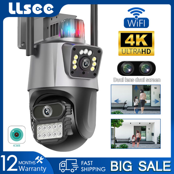 LLSEE, ICSEE, 4K, 8MP, CCTV WIFI camera, dual lens outdoor surveillance ...