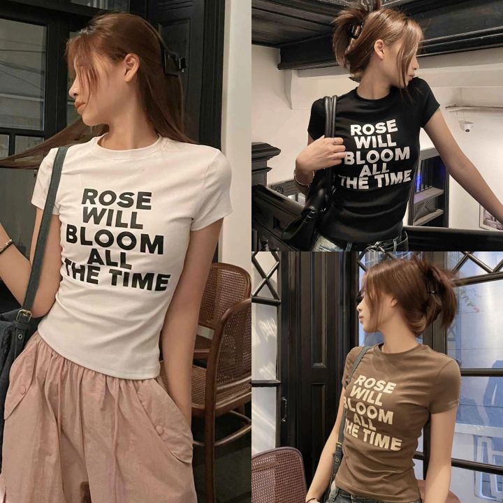 เสื้อเเขนสั้นผู้หญิง เสื้อยืดผู้หญิง พิมพ์ลายอักษร หวานเซ็กซี่ สาวฮอต ...